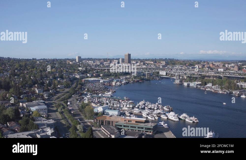 Static Aerial View of South Lake Union Waterfront and Seattle City ...