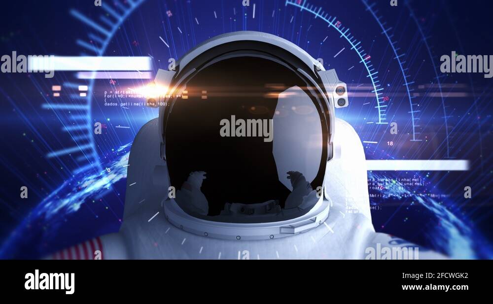 Astronaut Flying In Space With Futuristic Helmet. Computer Codes Around Stock Video Footage - Alamy