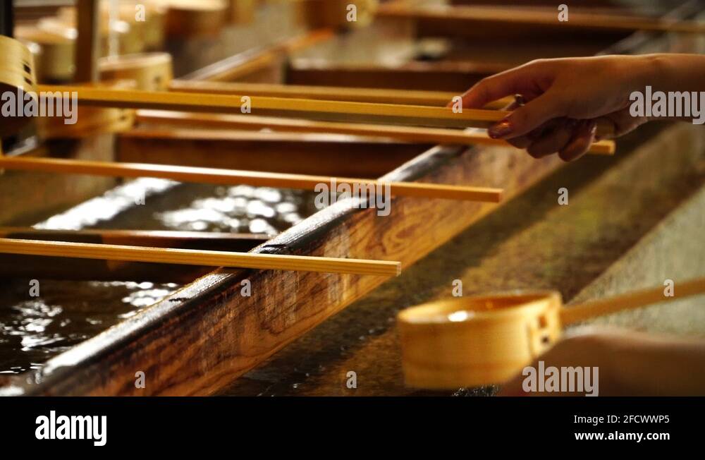 Fountain for religious washing in a japanese temple ritual purification ...