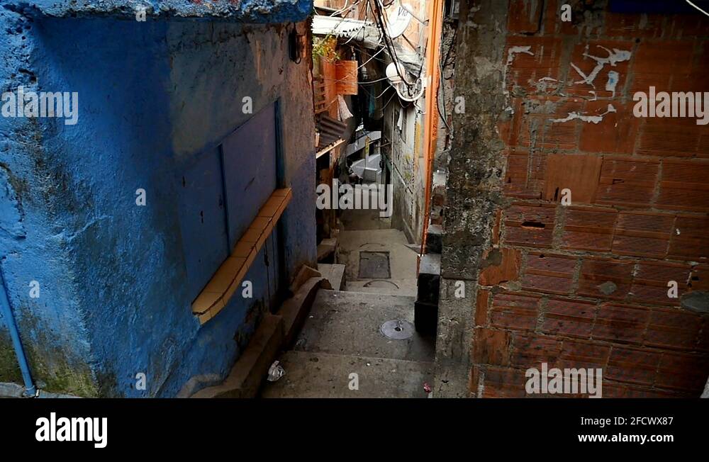 Narrow favela street in Rio De Janeiro, Brazil, Static Stock Video ...