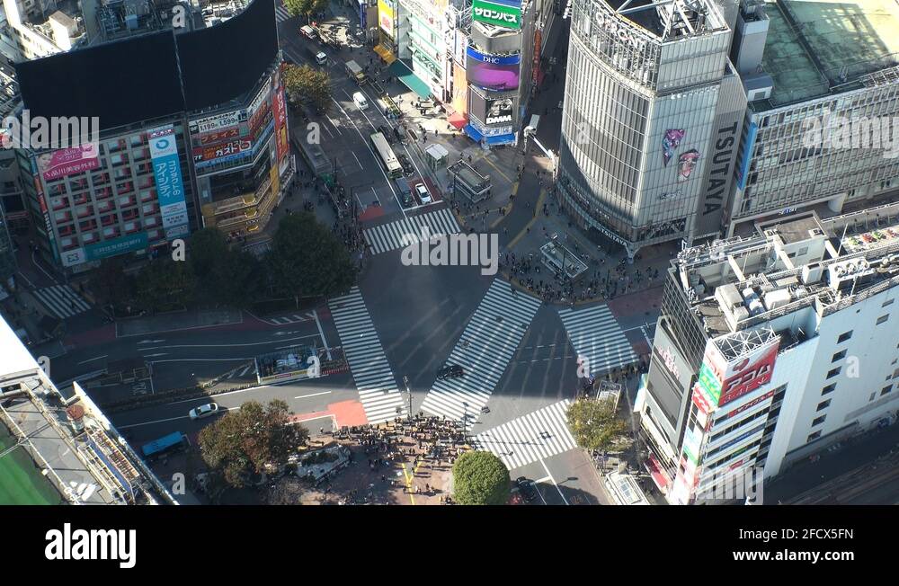 TOKYO, JAPAN : Aerial view of SHIBUYA crossing. Crowd of people at the ...