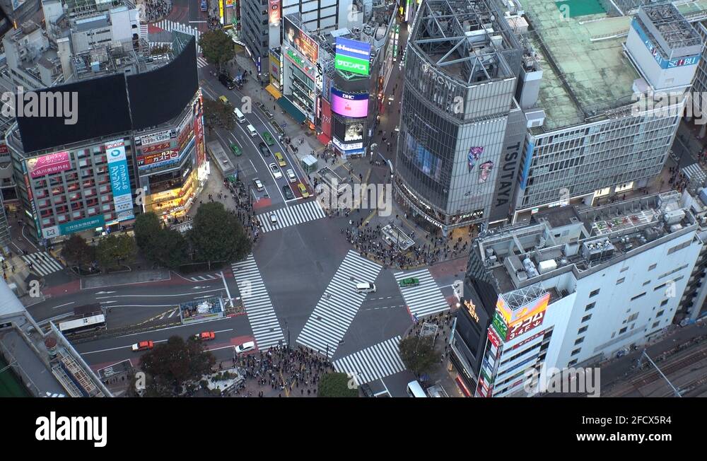 TOKYO, JAPAN : Aerial view of SHIBUYA crossing. Crowd of people at the ...