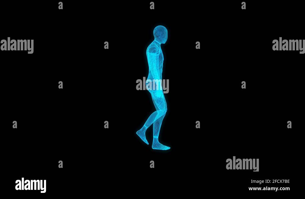 3D Human Walking Wireframe Side View Hologram AR VR Hi tech Futuristic ...