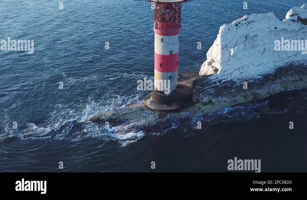 Drone footage of the Isle of Wight needles lighthouse at sunset Stock ...