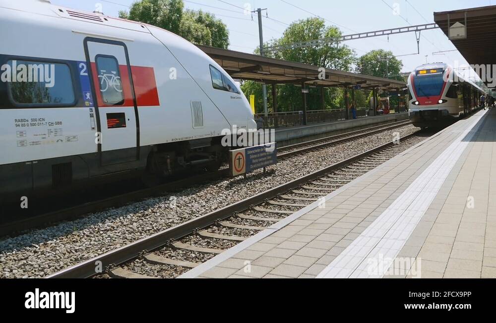 Swiss SBB highspeed train is entering train station,wide shot Stock ...