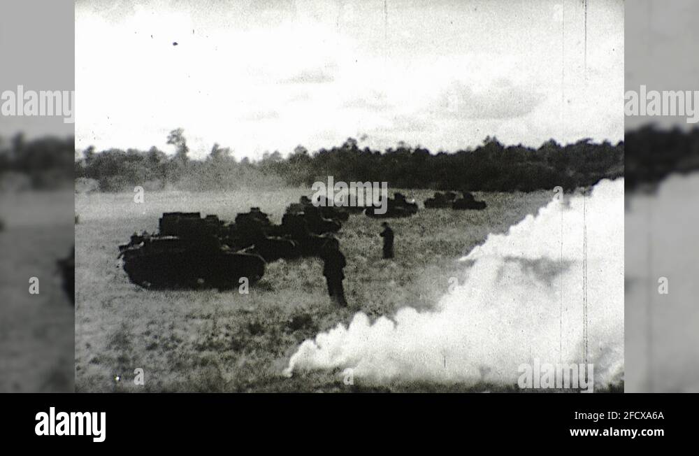 1940s WW2 Sherman Tank on Battlefield Goes Into Action Vintage Old Film ...