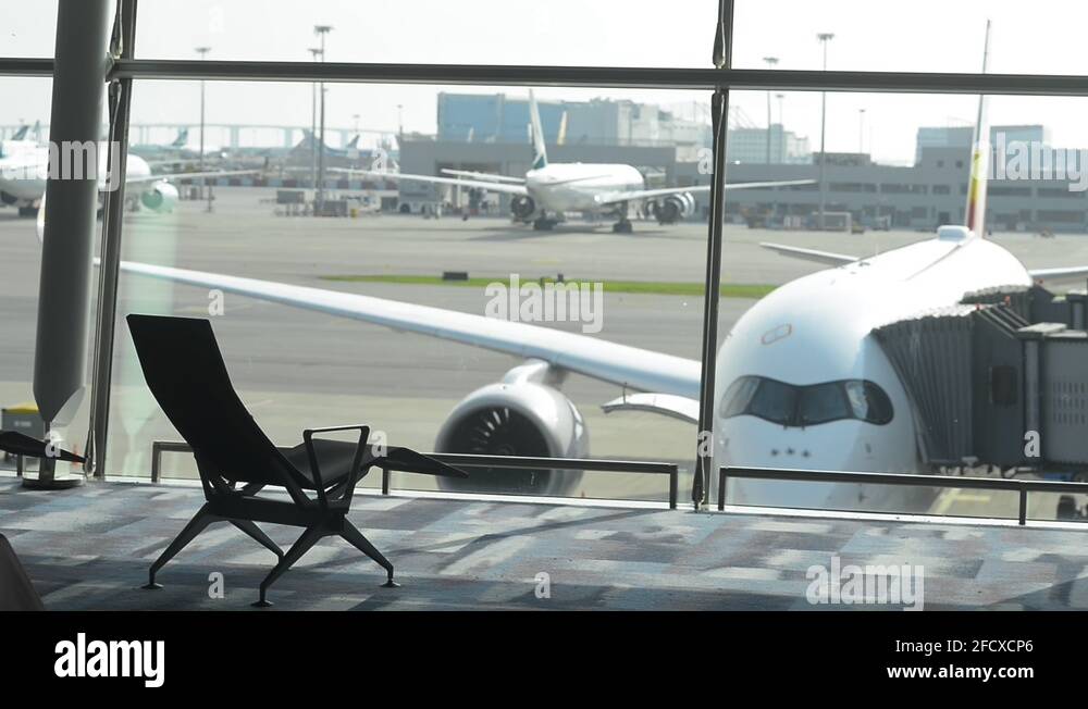 Empty international airport terminal waiting room lounge with seat ...