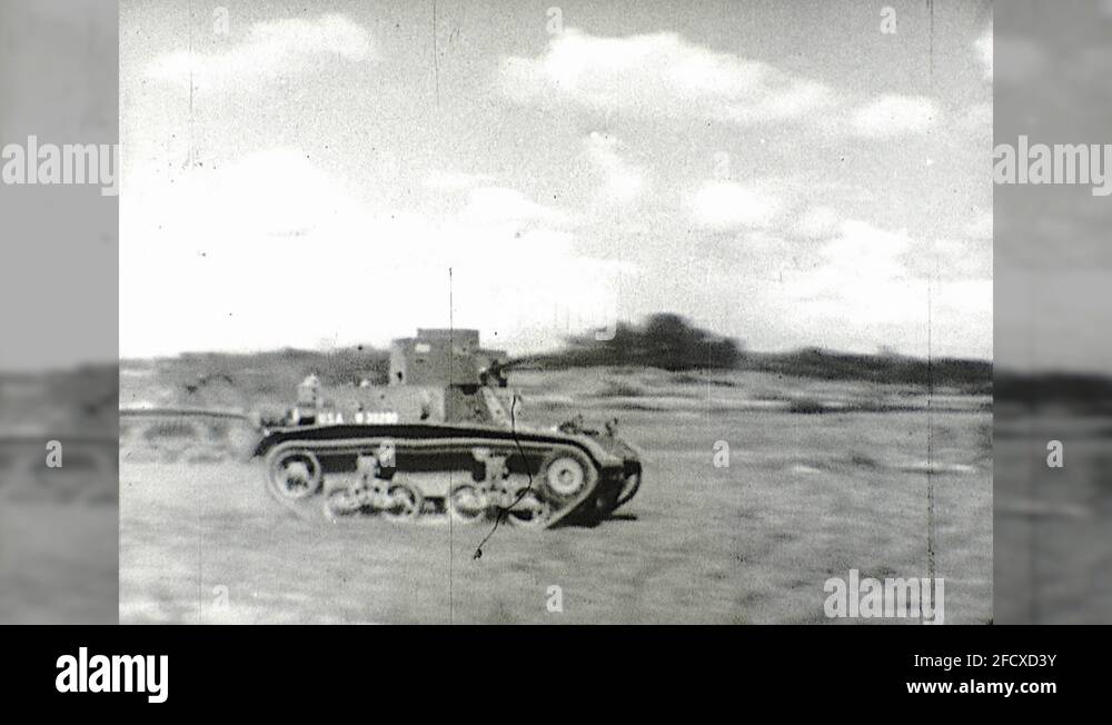 1940s WW2 Sherman Tank on Battlefield Goes Into Action Vintage Old Film ...