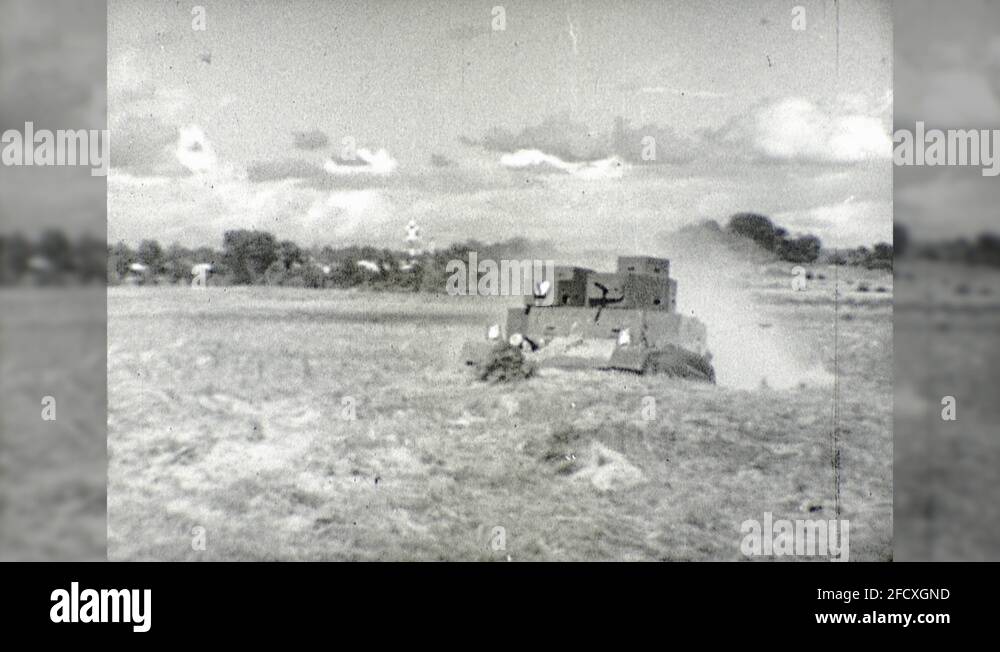 1940s WW2 Sherman Tank on Battlefield Goes Into Action Vintage Old Film ...