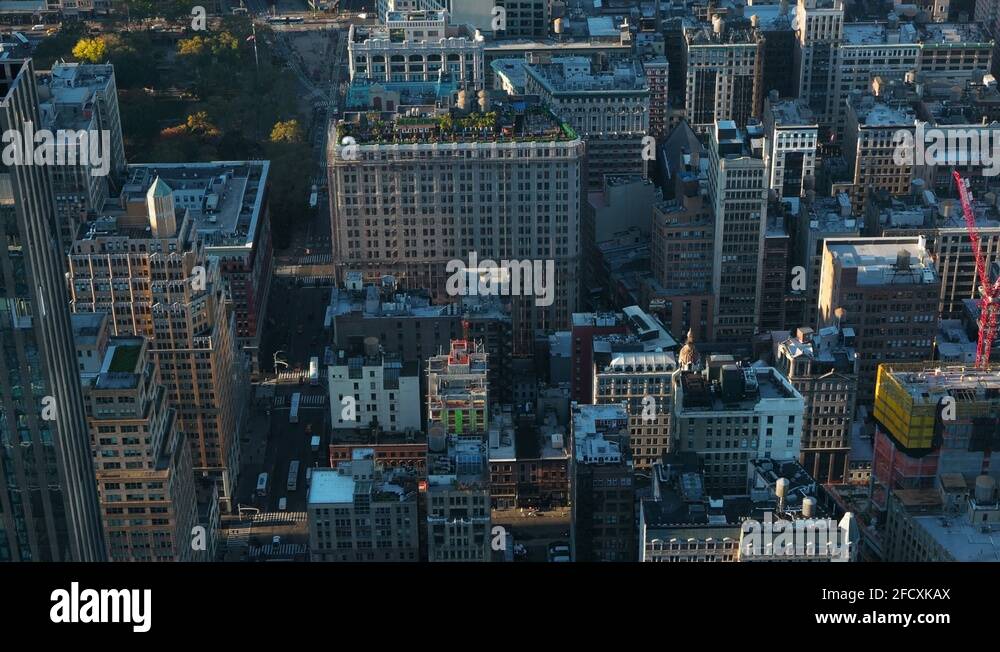 Bottom to top view of downtown New York City. Lower Manhattan. Statue ...