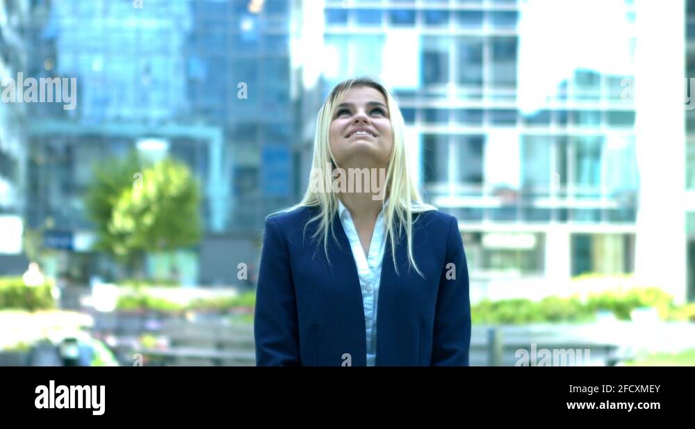 First day of work. The woman in the suit looks around the office ...