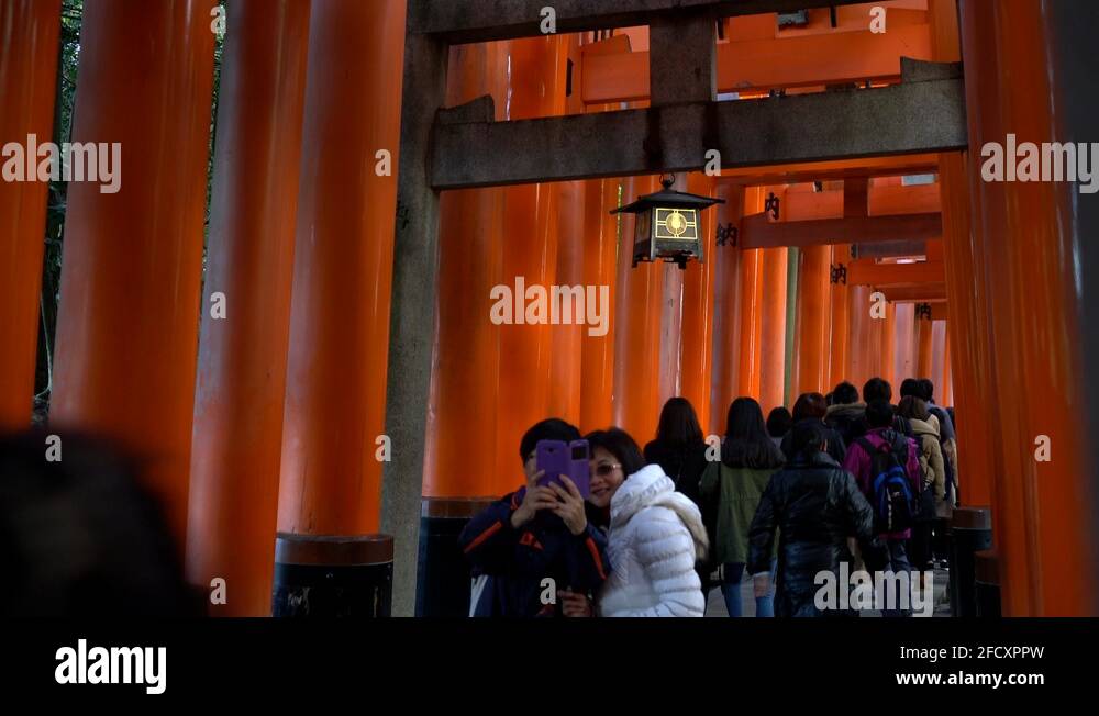 Kyoto Japan, circa : crowded people at fushimi inari temple in Kyoto ...
