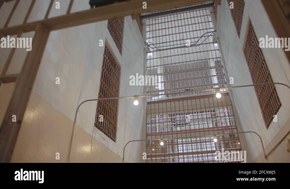 Walking a door of the aisle inside the prison of Alcatraz. Alcatraz ...