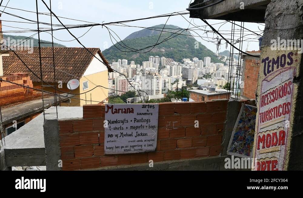 Handwritten advertisement signs in slum favela Santa Marta favela Rio ...