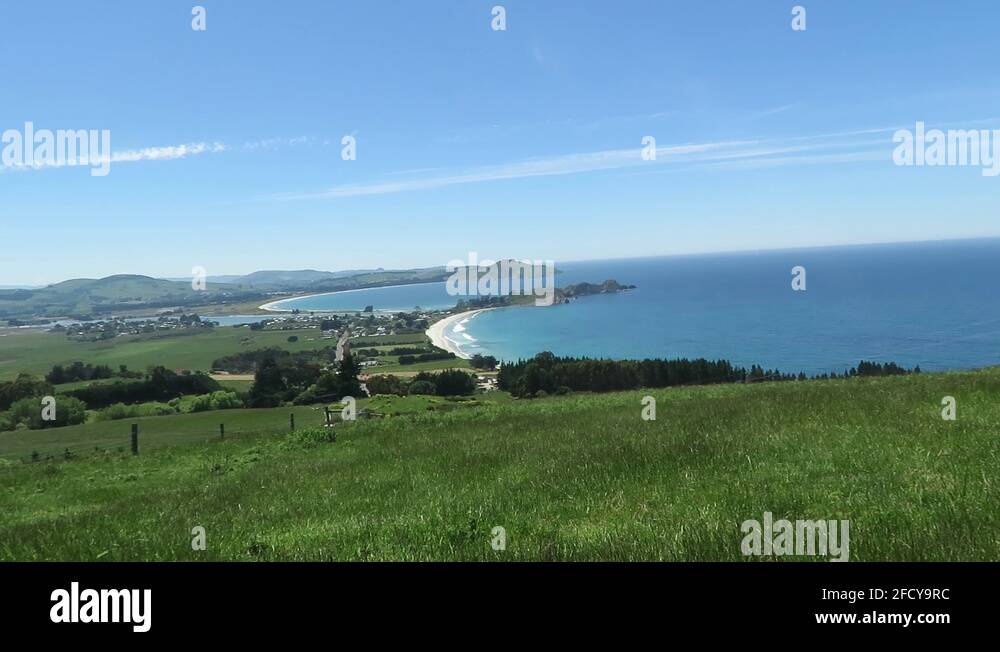 This view is from Puketeraki Lookout of the Karitane beach. Karitane is ...