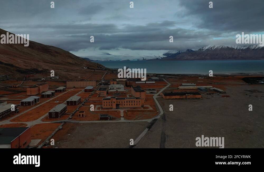 Flying Over The Barentsburg Soviet Mine Town In Svalbard, Norway On A ...