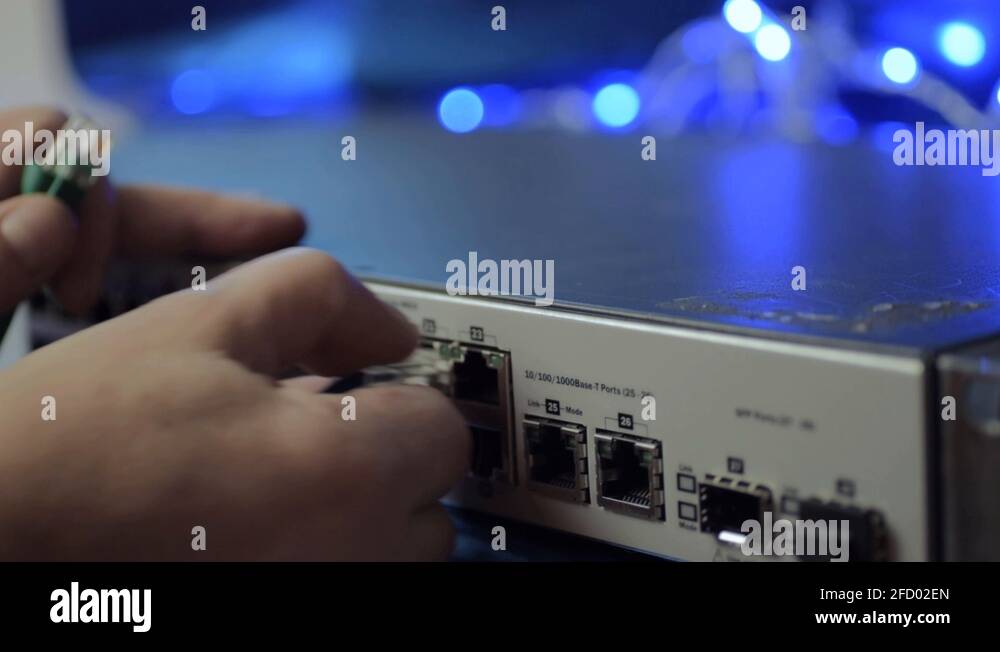 Ethernet network switch with ethernet cables blue Stock Videos ...