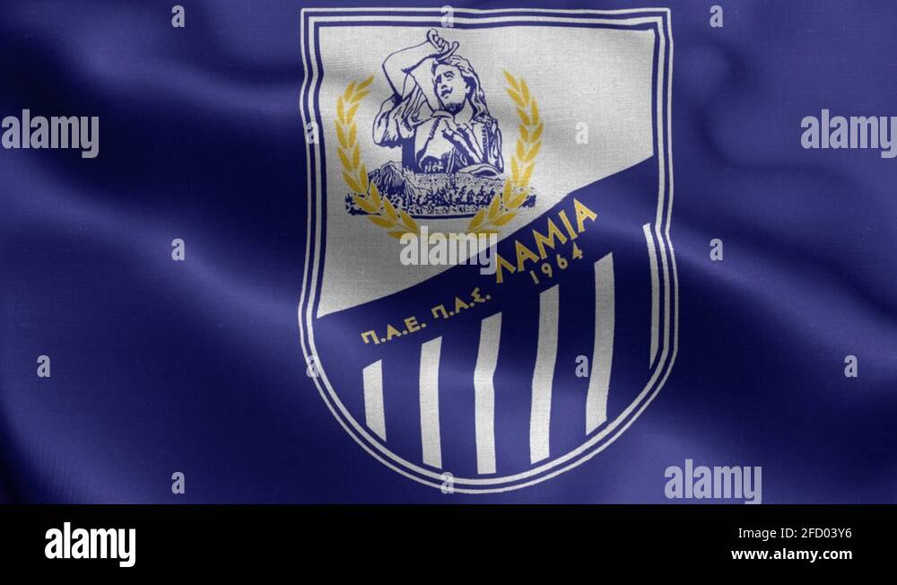 3D rendering/illustration of a flag waving from the soccer team Lamia ...