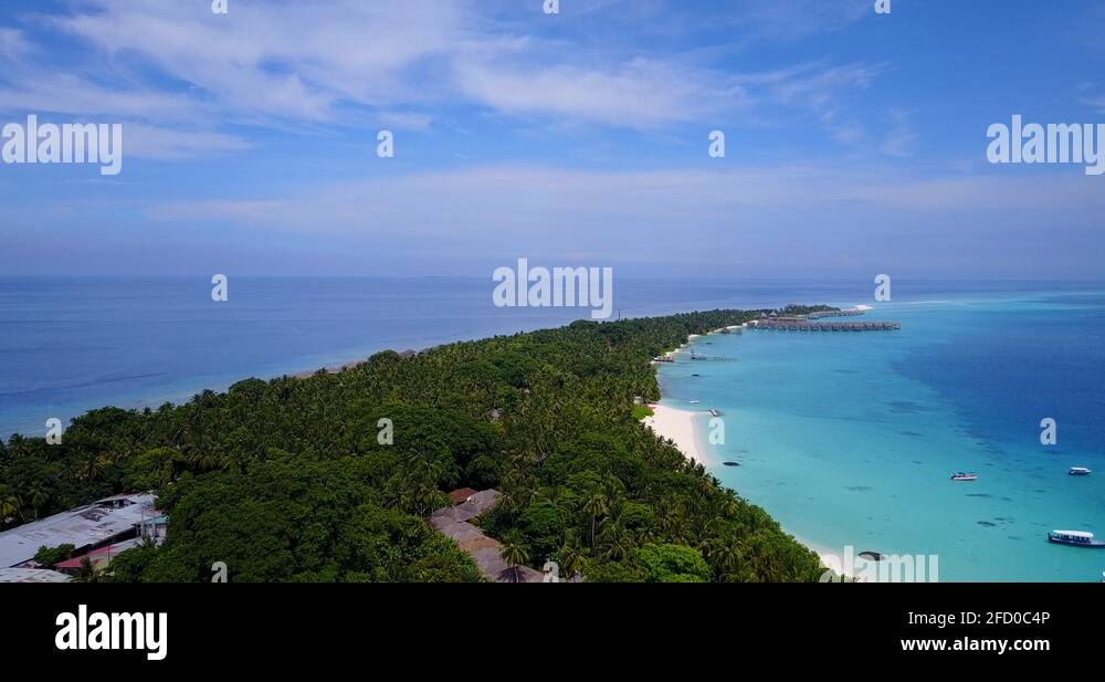 Paradise In Maldives - Lush Green Island With Houses, White Sand Beach ...