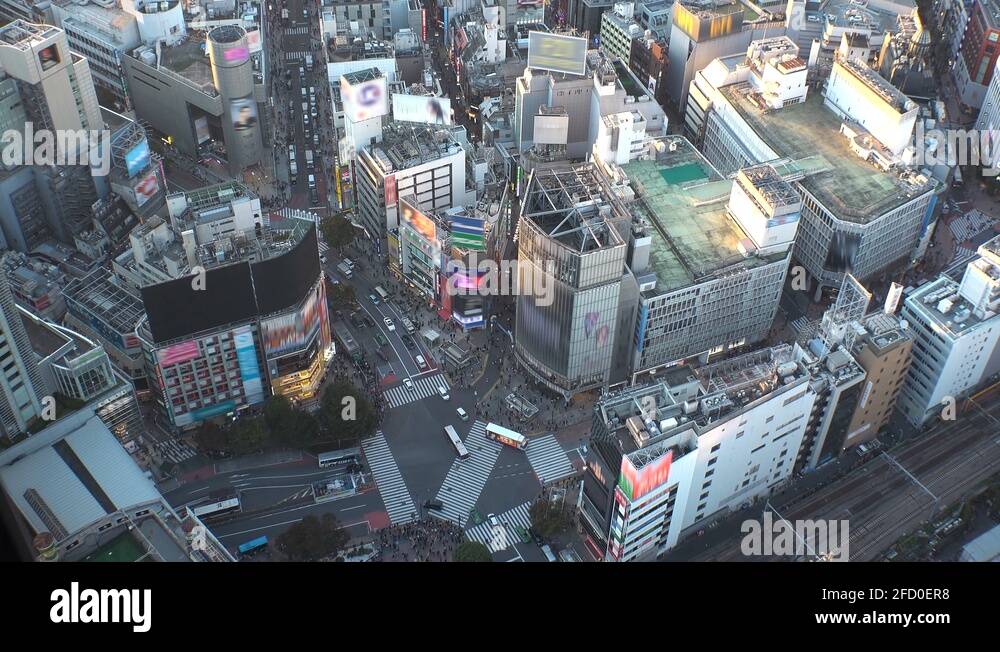 TOKYO, JAPAN : Aerial view of SHIBUYA crossing. Time lapse sunset to ...