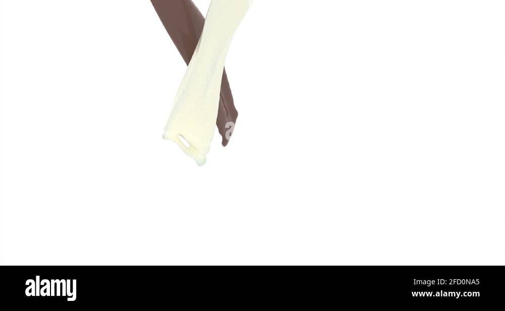 Jet of milk and chocolate collide and mix. Milk splash background ...