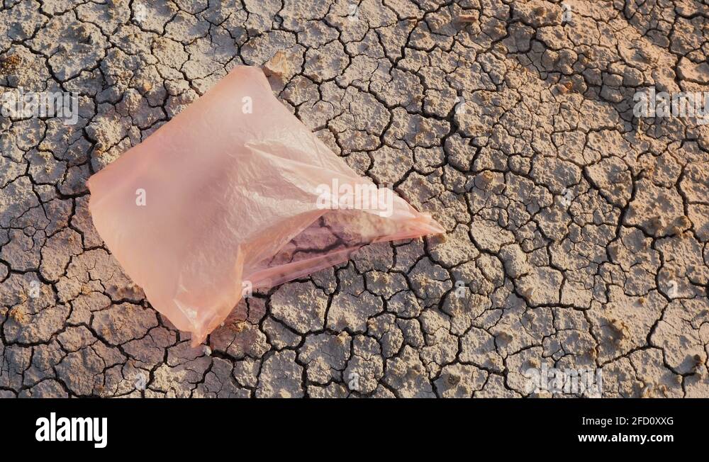 plastic bag flies on dry earth, environmental disaster Stock Video ...