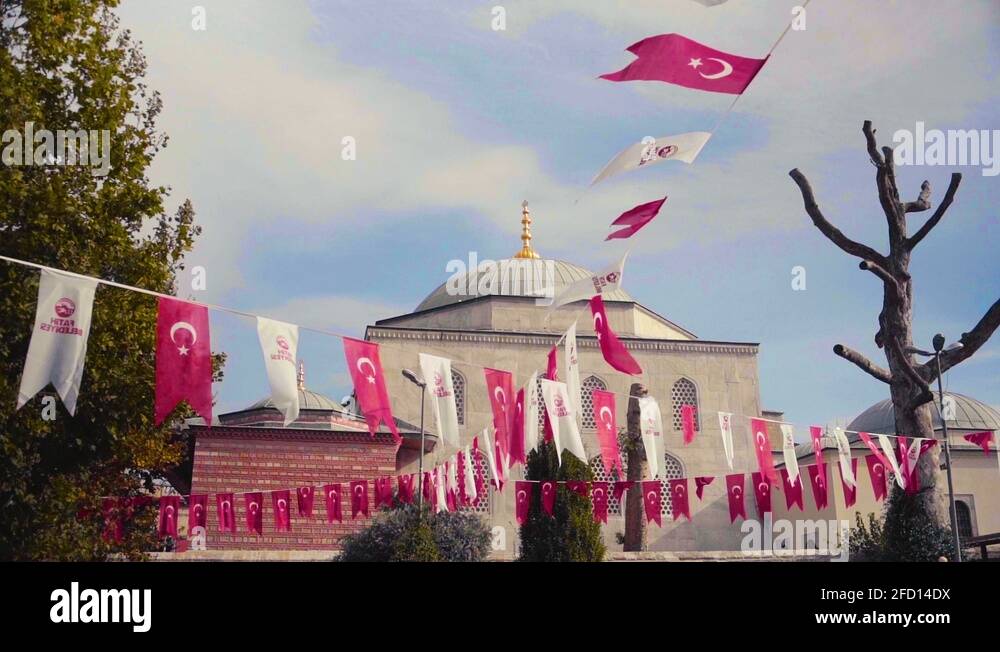 Video of Turkish Flags waving over a square in the Eminonu ...
