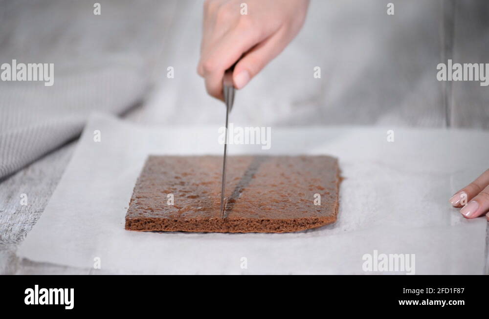 Cutting Cake on Layers. Making Chocolate Layer Cake. Series Stock Video ...