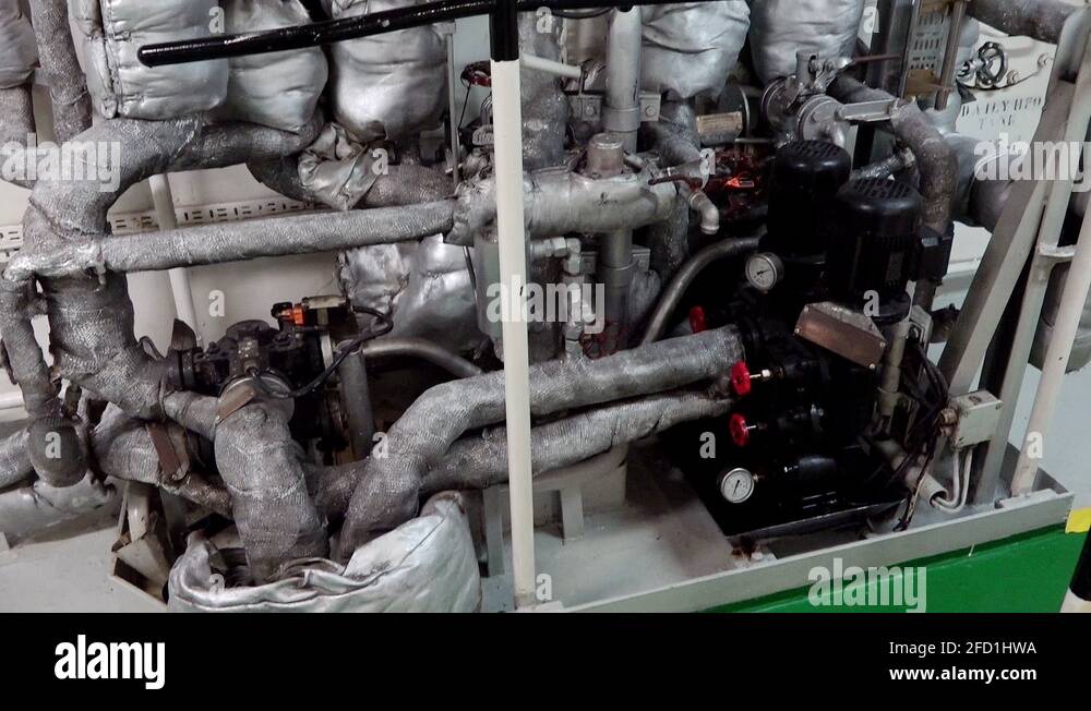 isolated pipes of pipeline system in tanker engine room Stock Video ...