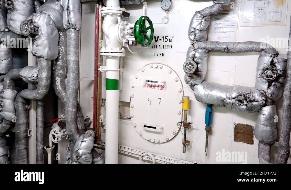 close motion along pipeline system in tanker engine-room Stock Video ...