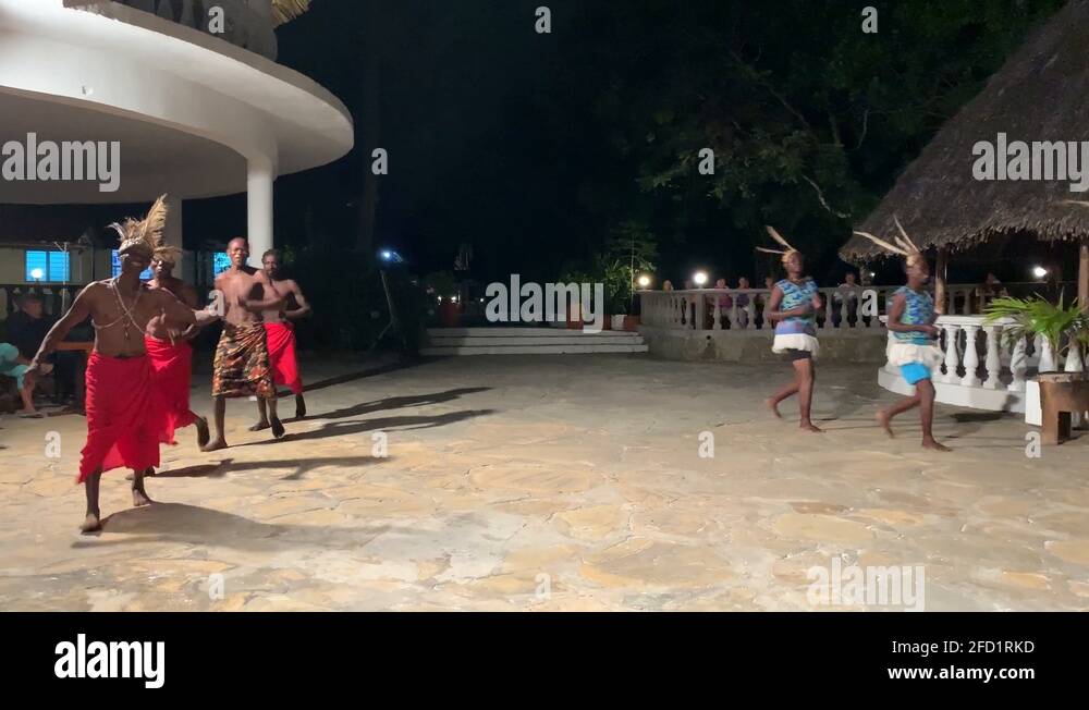 Traditional couple dance performed by African dancers at hotel in Kenya ...