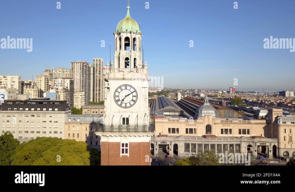 Orbital shot of Torre Monumental clock with Retiro railway station in ...