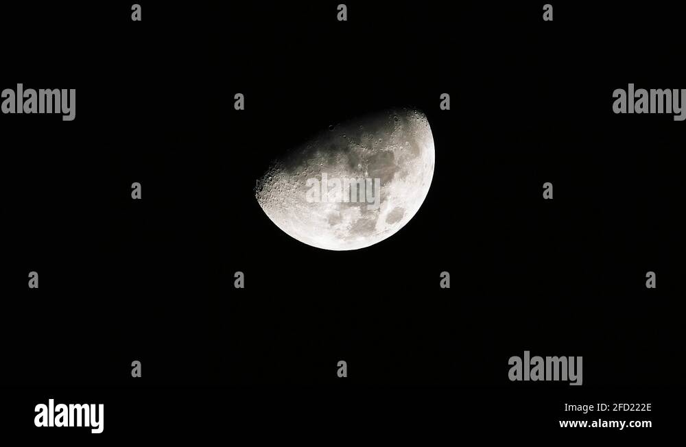 Waxing phase, half-moon in December. Setting in a clear night sky ...