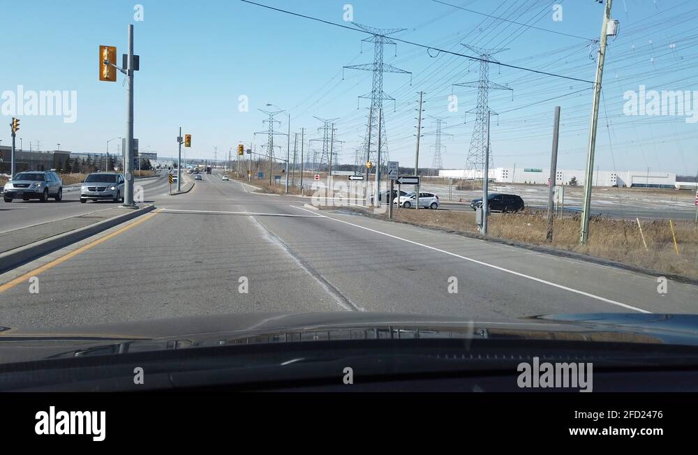 Driving By Large Power Lines Electric Poles Generators On Highway Stock ...