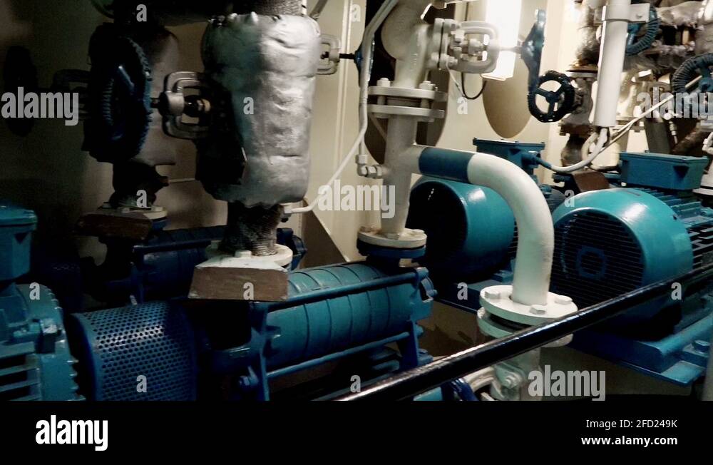 pipelines and filters extend across engine room in tanker Stock Video ...
