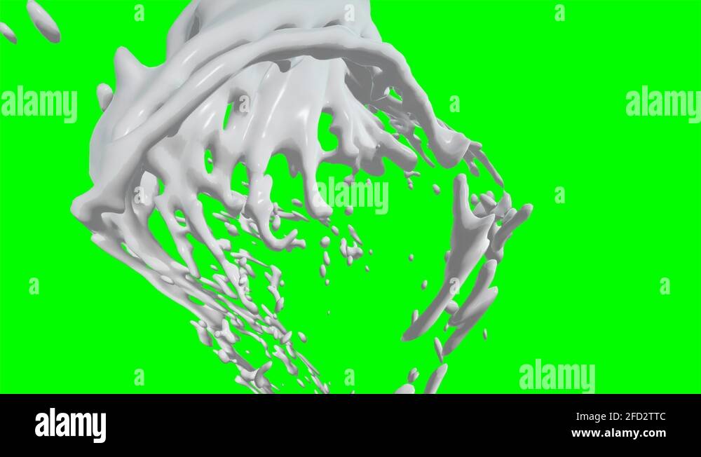 Rotating creamy milk graphic exploding 3d object rotating on green ...