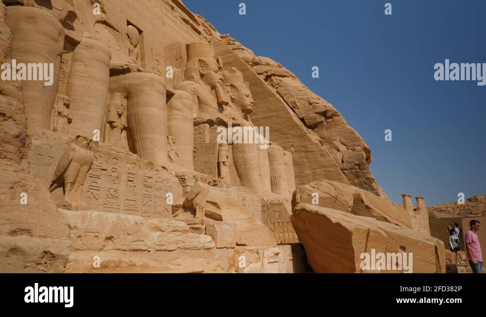 Close up view of huge ancient sculptures of Egyptian pharaoh Ramses on ... Close up view of huge ancient sculptures of Egyptian pharaoh Ramses on ...