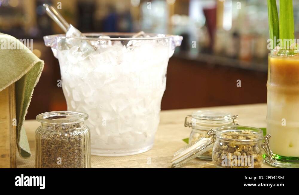 Iced Latte With Garnish Pandan - Slide Left To Right Stock Video ...