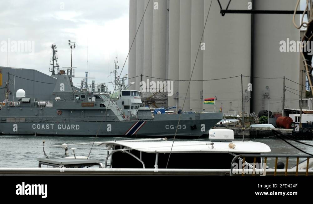Mauritian coast guard miltary ship docking at Port Louis harbor ...