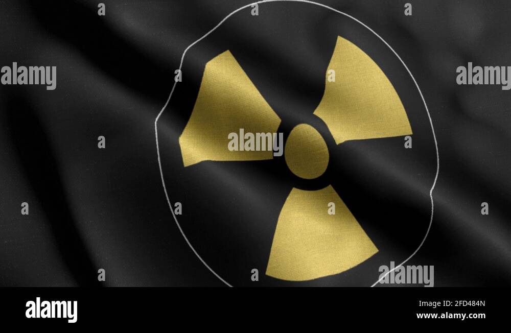 Closeup 4K waving flag of the nuclear logo in black background Stock ...