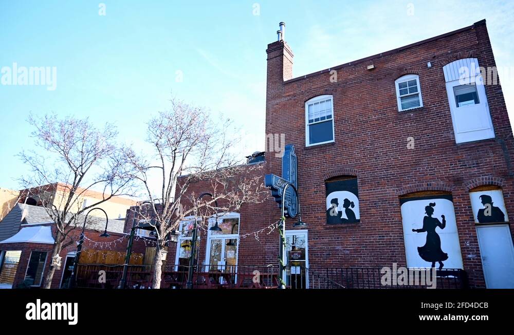 Old brick buildings in historic downtown Bend Oregon. Pan left to right ...