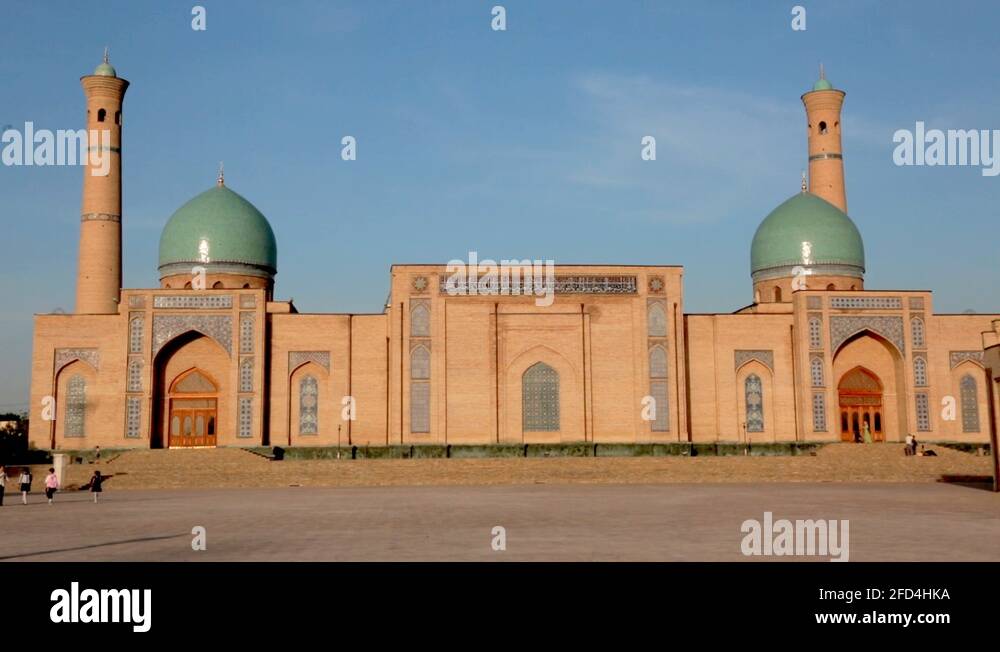 Mosque in Tashkent, Uzbekistan. Blue Sky with a mosque with two towers ...