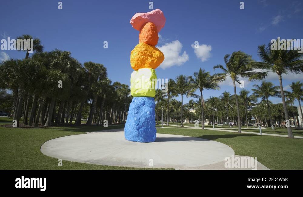 Motion footage Ugo Rondinones Miami Mountain colorful painted rocks ...