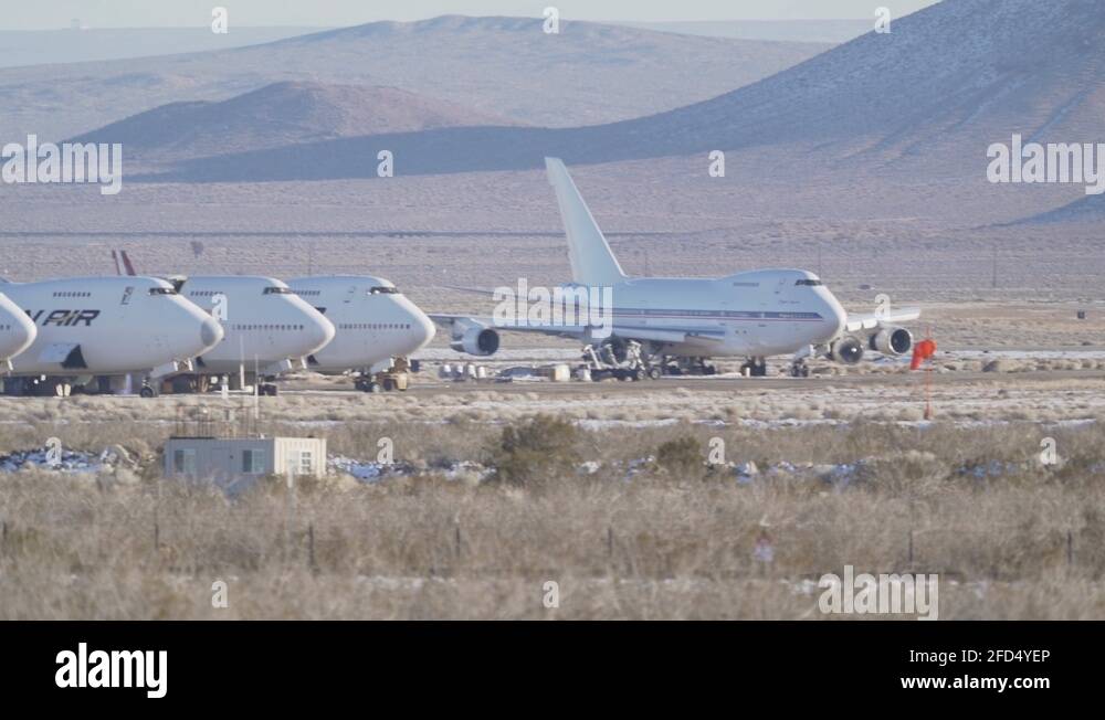 Retired commercial airliners sit in the desert at an aircraft boneyard ...