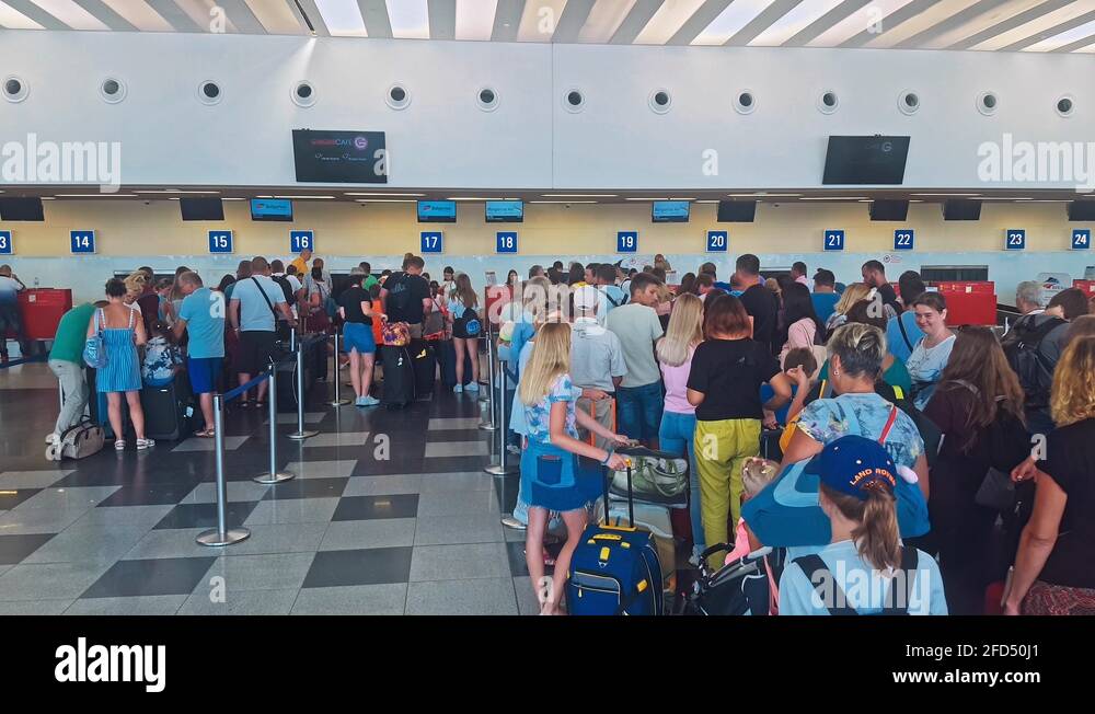 Queue of people waiting at boarding gate at airport Stock Video Footage ...