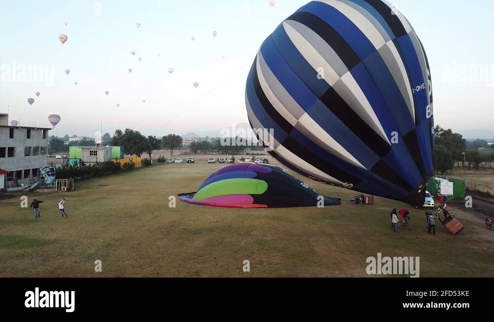 Lifting shot with drone where the flight of aerostatic balloons is ...
