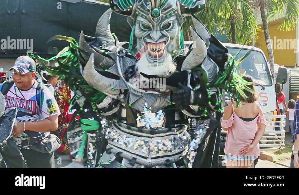 dominican man in colorful demon costume dance at traditional carnival ...