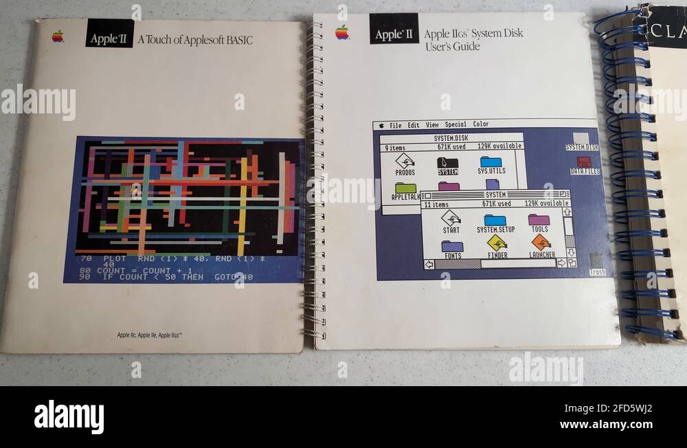 Panning shot of Apple II vintage manuals and guides, Applesoft BASIC ...