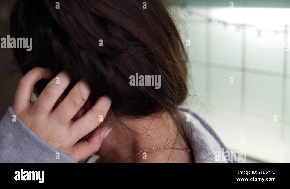 Woman Scratching Her Hair Closeup Back of the Head Stock Video Footage ...