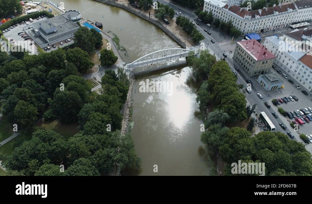 Famous old pedestrian bridge of Tartu, Estonia. Tilt reveal shot Stock ...